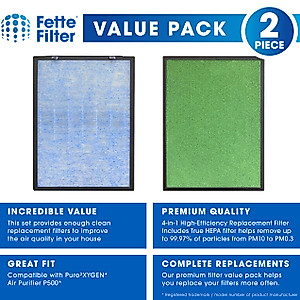 Fette Filter - 4-in-1 High-Efficiency Replacement Filters (pack of 2) Compatible with PURO²XYGEN Air Purifier P500 with True HEPA Filter, Activated Carbon Filter - Pack of 2