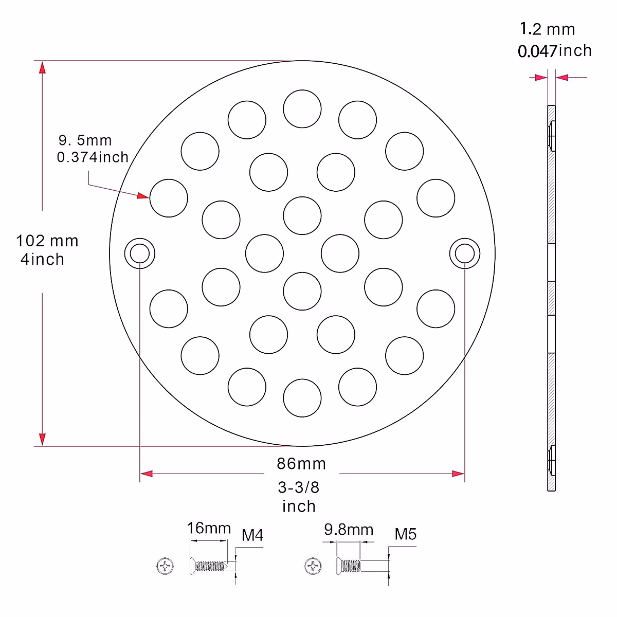 4 Inch Shower Drain Cover,Round Screw-in Floor Drain Cover,Easy-to-Install Replacement Cover Black