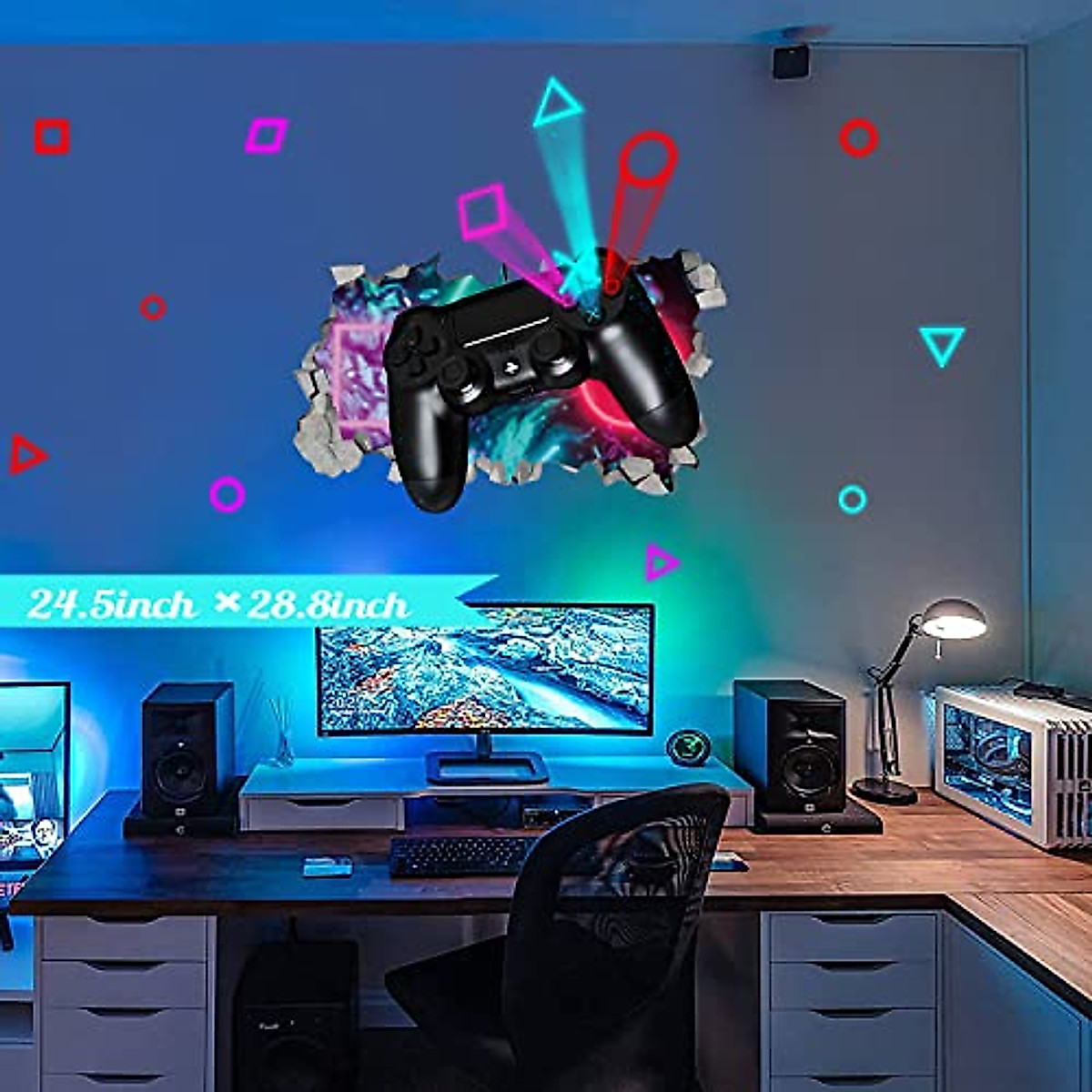 KOKOLAP Game Wall Decals,Gaming Wall Stickers for Teen Boys Room,3D Broken Wall Decals Gamer Controller Sticker Peel and Stick,Video Gaming Wallpaper for Kids Bedroom Playroom Nursery Boys Gift Decor