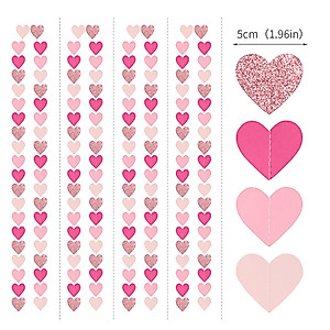 Hot-Pink Rose-Gold Party Decorations Heart-Garland - 52ft Wedding Bridal Shower Hanging Decoration Streamers Banner,Baby Girl Birthday Bachelorette Engagement Mohters Valentines Day Decor Panduola