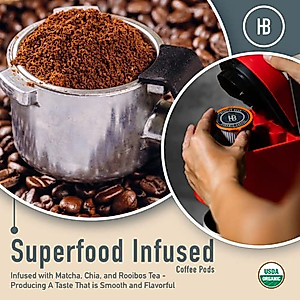 Healthy Bean Low Acid Coffee Pods, Superfood Infused, USDA Organic, Mycotoxin Free, Semi-Dark Roast, 12 Pack