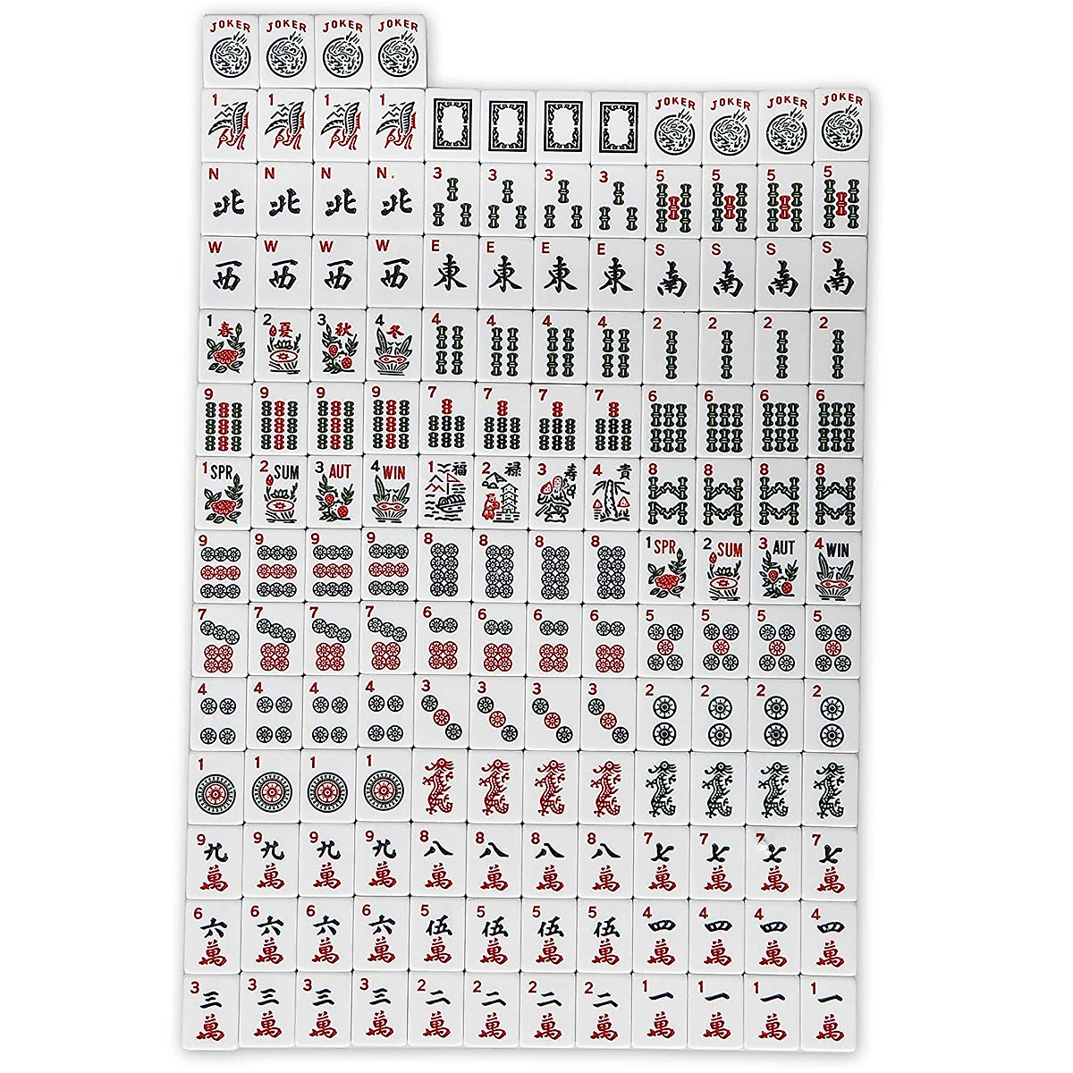 HNDTEK American Mah Jongg Mahjong Set 166 Tiles, 4 Colors All-in-One Rack/Pushers, Red Soft Bag and Accessories –Classic Full Size Complete Mahjongg Mah Jong Set