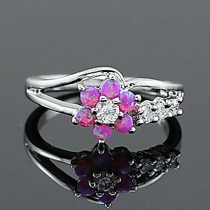 Exquisite Floral Opal Ring for Womens Pink/White Zircon Jewelry Rings Vintage Ladies Copper Ring Engagement Ring, 6