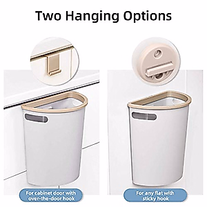 Subekyu Small Trash Can, Hanging Waste Bin Under Kitchen Sink, Plastic Wastebasket Over Cabinet Door with Top Ring to Fix Garbage Bag.
