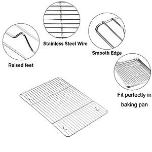 TeamFar Baking Tray and Rack Set, Stainless Steel Baking Pan Cookie Sheet with Cooling Rack, 12.5 x 10 x 1 inch, Non Toxic & Healthy, Easy Clean & Dishwasher Safe