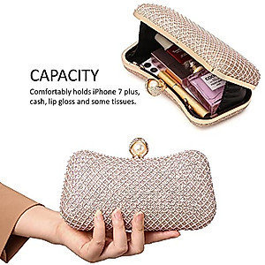 DETARA Crystal Women Evening Clutch Rhinestone Bag Bling Purse Glitter Radiant Crystal Shouderbag for Christmas Bridal Wedding Party (Champagne)