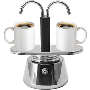 Stainless Steel Moka Pot, Stovetop Maker, Classic Italian Style Double Tube Moka Pot Coffee Maker
