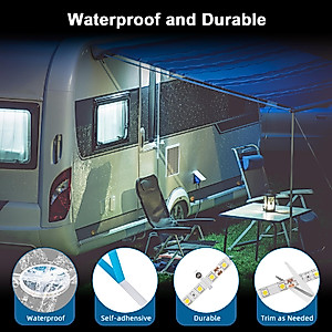 LPHUMEX RV Awning Lights, 16.4FT White Camper Awning Lights for Outside Awning, Waterproof RV Led Light Strip for Motorhome Travel Trailer Canopy with Extension Cable