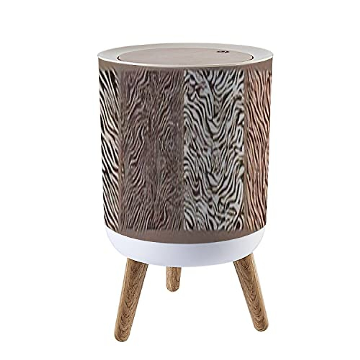 Small Trash Can with Lid Trendy Abstract Wavy Backgrounds Seamless Striped Patterns Diagonal Wood Legs Press Cover Garbage Bin Round Waste Bin Wastebasket for Kitchen Bathroom Office 7L/1.8 Gallon