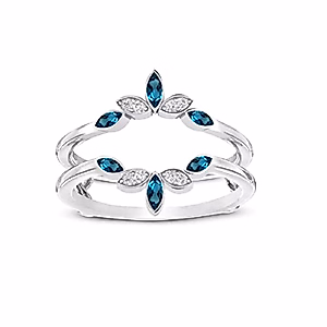 1Ct Marquise Cut Created London Blue Topaz 14K White Gold Plated 925 Sterling Silver Wedding Enhancer Wrap Band Ring, Engagement Enhancer Ring Guard, Wedding Ring