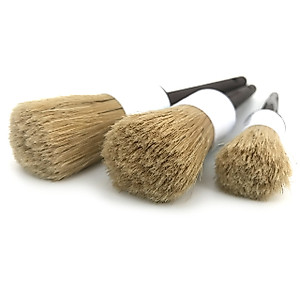 Detail Dudes Boars Hair Ultra Soft Car Detail Brushes - Set of 3 - Perfect for Washing Emblems Wheels Interior Upholstery Air Vents, NO Metal Brush Parts