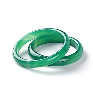 LIU'S TUNG Jade Bangle Bracelet for Women Girls Classcial Retro Chinese Style Natural Green Agate Bangle (Green, Medium Size (60-62mm))