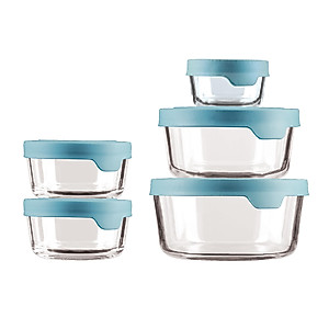 Anchor Hocking TrueSeal 10-piece Glass Food Storage Containers with Airtight Lids, Mineral Blue