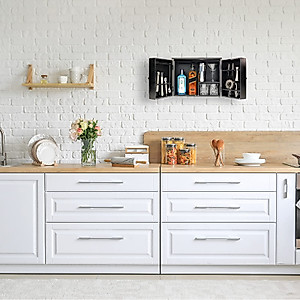 Excello Global Products Barndoor Bartender Cabinet with 10 Piece Bar Tool Set: The Perfect Kit for Home Bartenders (Black)