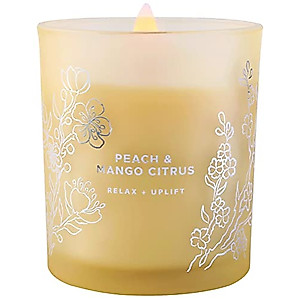 Peach Mango Citrus Scented Candles with Mandarin & Passion Fruit | Large Aromatherapy Candle | Highly Scented Soy Wood Wick Candles for Home | Natural Stress Relief Candles for Men & Women 10.6 oz