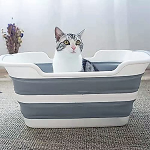 Goderewild Multipurpose Collapsible Pet Bathtub with Drainage Hole for Bathing/Shower, Portable Laundry Basket-Foldable Bathing Tub-Storage Organizer,Water Capacity 7.1 Gal/27L (Grey, 1)