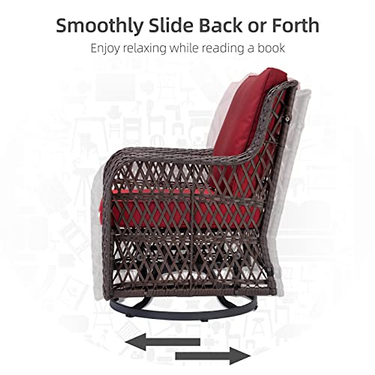 coucheta Indoor Wicker Swivel Rocking Chair Sets with End Table, Leisure Patio Furniture Set for Living Room, Balcony, Garden and Patio (A, Rust)