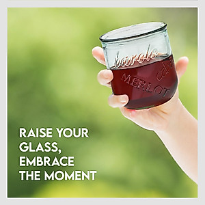 Amici Home Vino Stemless Wine Glasses | 12 Oz | Italian Made, Recycled Green Glass | Cute Water Tumblers for Wine, Beer, Juice, Cocktails, Fresh Drinks (Set of 4)