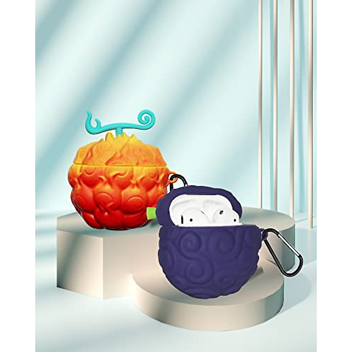 [2Pack] Fruit Cover for AirPods Case Cute,3D Cartoon Silicone Protective Accessories Set Kit for Devil Fruit AirPo 1st /2nd Generation Case for Boy Girl(Purple&Red Yellow Devil Fruit)