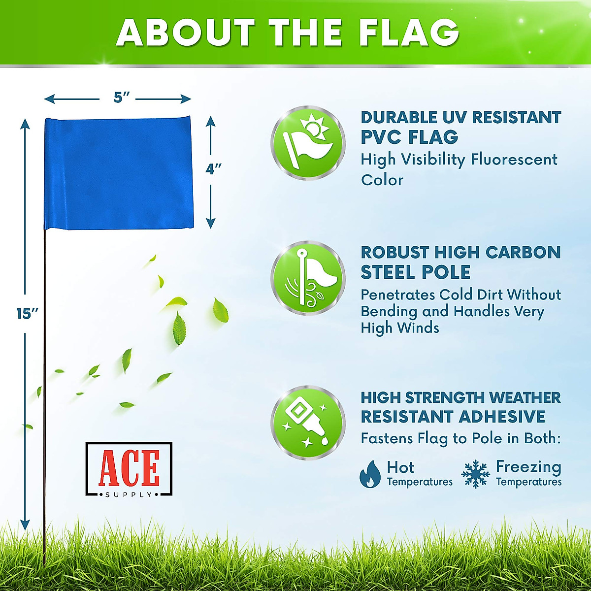 Blue Marking Flags 100 Pack - 4x5-Inch Marker Flags - 15-Inch Wire - Small Yard Flags Marking Flags for Lawn, Irrigation Flags, Lawn Flags Markers, Landscape Flags, Survey Flags, Sprinkler Flags