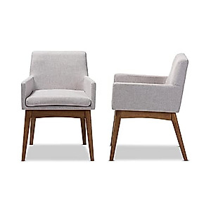 Baxton Studio Nexus Mid-Century Modern Walnut Wood Finishing Greyish Beige Fabric Dining Armchair