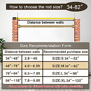 YNL Shower Curtain Rod 34-82 Inches (2.8-6.8ft) with 12Pcs Shower Curtain Rings, Adjustable Gold Shower Rod No Drilling, Non-Slip, Never Rust, Stainless Steel, Suitable for Bathroom Window, Gold