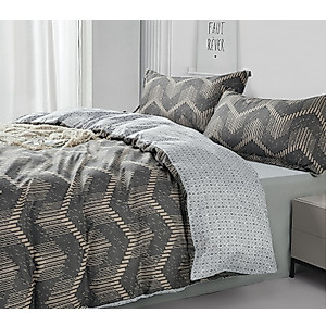 SAPHREAS Black Brown Stripe Geometric Pattern 3pcs Duvet Cover Set Queen Size Chavron Printed Bedding Comforter Cover Set 1 Quilt Cover 2 Pillow Shams