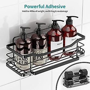 Shower Caddy, 5-Pack Shower Shelf, Adhesive Shower Organizer No Drilling with Soap Holder, 7 Hooks, Rustproof Stainless Steel Shower Rack Wall Mounted Bathroom Shower Storage Shelves for Inside Shower