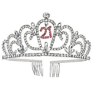 Juvale 21st Birthday Sash and Crown Set for Her, Finally 21 Hot Pink Reflective Sash, Rhinestone Tiara