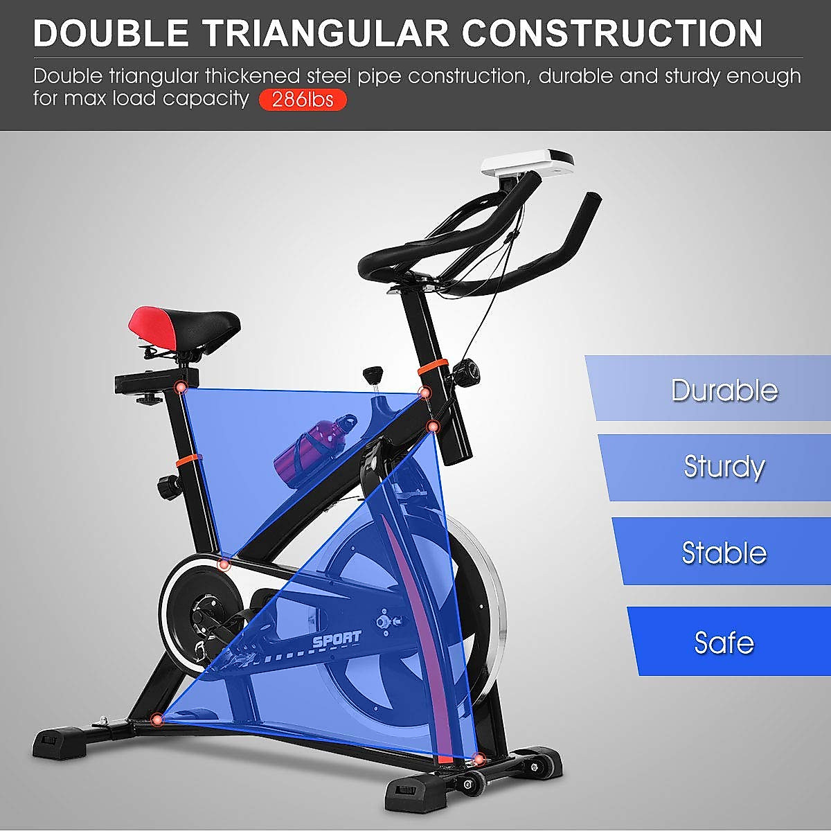 Goplus Adjustable Exercise Bike, Stationary bike, Indoor Cycle Bike, with Heart Rate Sensors, LCD Display, Professional Exercise Bike for Home and Gym Use