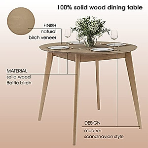DAIVA CASA Orion 37 inch Round Wooden Dining Table Birch Circle Dinner Table Solid Wood Kitchen & Dining Room Tables/Scandinavian Furniture Mid Century Modern Table Brown Small Dining Room Table