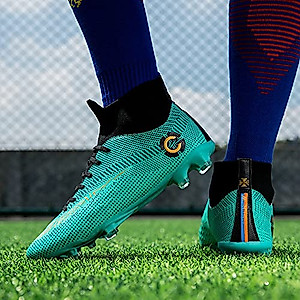 Men's Soccer Cleats Football Shoes Lightweight High-Tops Lace-Up Non-Slip Spikes Green EU 40