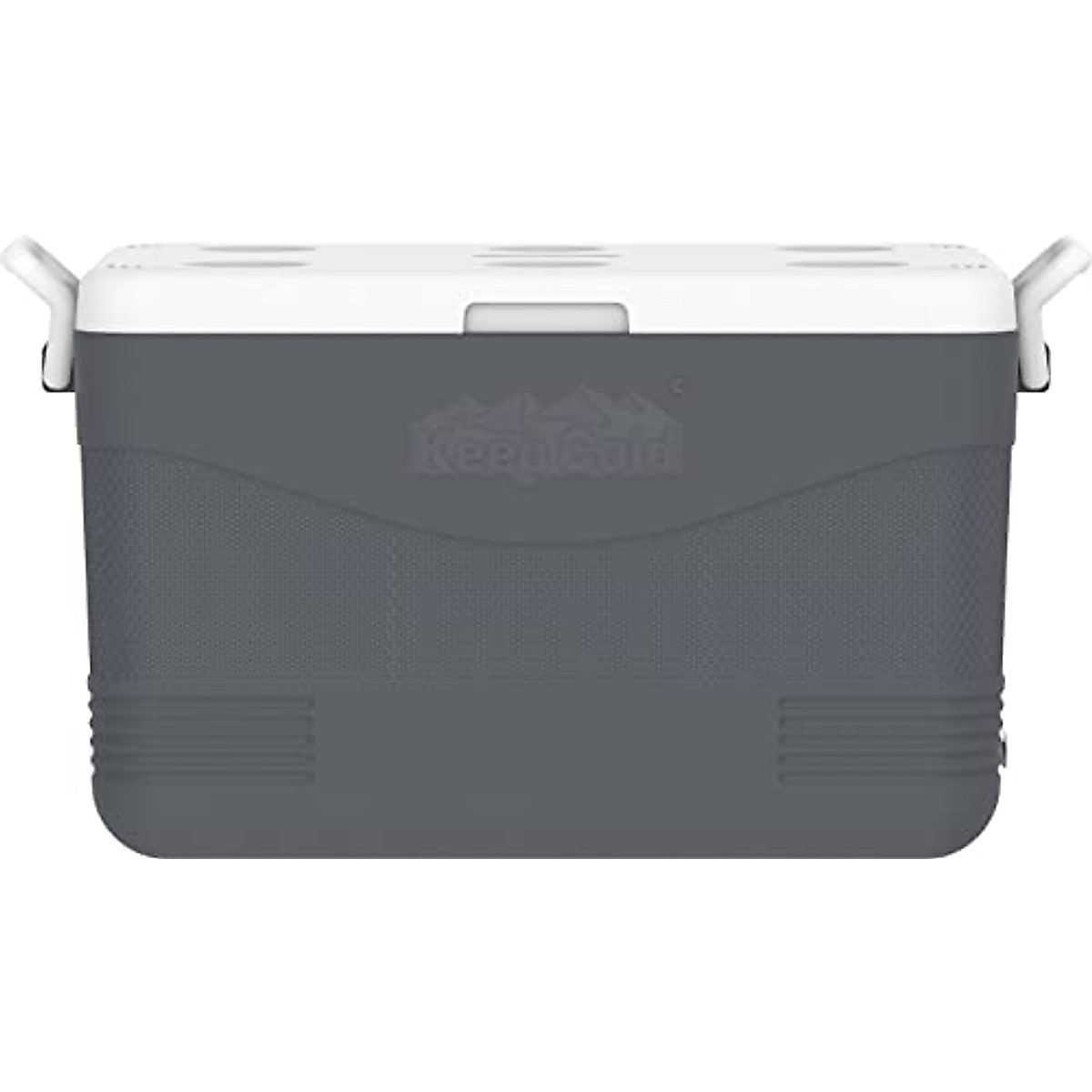 Duramax Picnic Icebox 60L High Performance Cool Box with PU Insulation, Side Handles with Secure lid Locking & Cup Holders on lid, Icebox, Cooler Box, Cool Grey