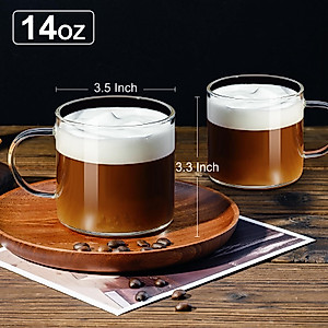 PARACITY Clear Coffee mug 14oz, Glass Coffee Mugs Set of 2, Large Glass Coffee Cups with Handle, Glass Tea cups for Hot/Cold Drink, Latte, Cappuccino, Tea, Juice and Beer