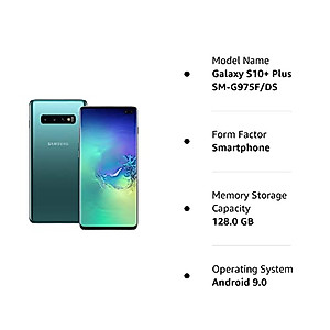 Samsung Galaxy S10+ Plus 128GB+8GB RAM SM-G975F/DS Dual Sim 6.4" LTE Factory Unlocked Smartphone International Model No Warranty (Prism Green)