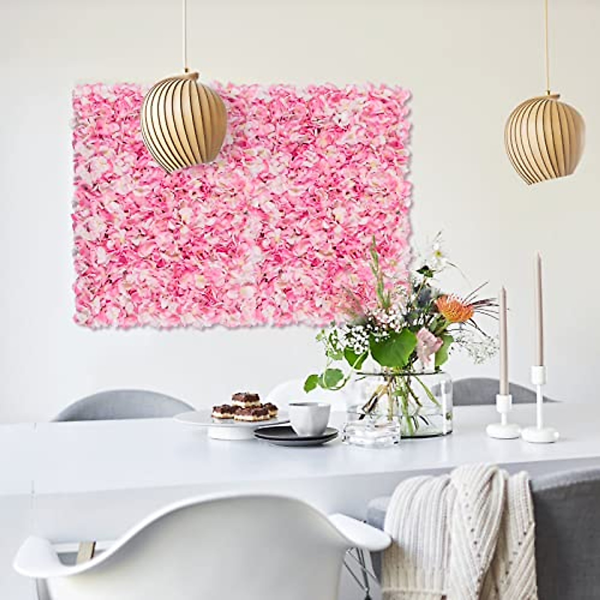 Flower Wall Panel Set, U'Artliens Artificial Wall Flower Backdrop 24x16 Inch 3D Silk Hydrangea Rose Floral Panel for Photo Background Home Party Wedding Backdrop Decoration (2pcs, Pink)