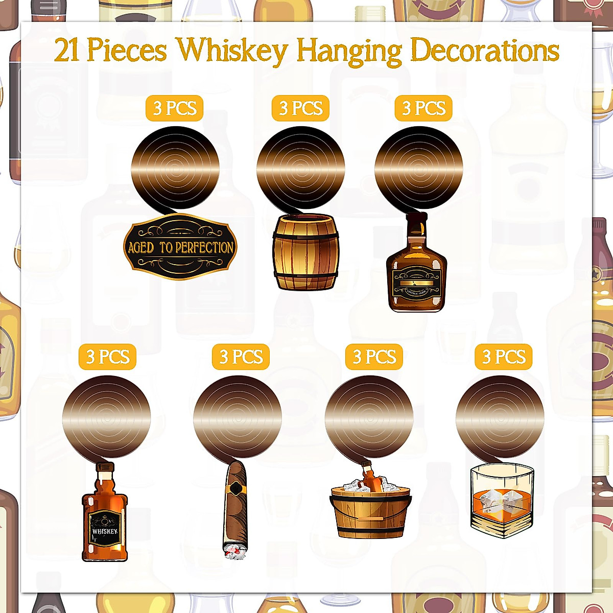 WEEPA 21 Pcs Whiskey Birthday Party Decorations for Men Aged to Perfection Party Supplies Whiskey Party Hanging Swirls Beer Themed Party Decorations for 30th 40th 50th Birthday Decorations