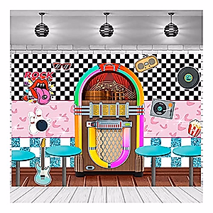 XLL Rock Roll Party Back to 50's Sock Hop Photography Background Back to 1950s Soda Shop Photo Backdrops 50s Retro Diner Time Rock Roll Classic Party Decoration Banner 7x5ft