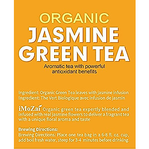 Imozai Organic Jasmine Green Tea Bags 100 Count Individually Wrapped | Lower Caffeine | Floral Aroma & Taste