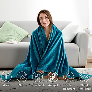 Hansleep Fleece King Size Blanket for Bed Teal, Super Soft Flannel Fuzzy King Size Blanket, Plush Cozy Blanket for All Seasons, Teal, King 90x108 Inches