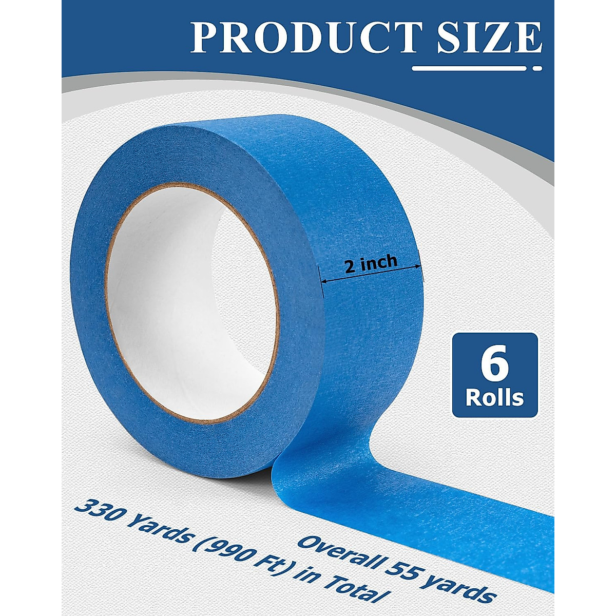 WeLiu Painters Tape 6 Rolls (990 Ft) Masking Tape, Blue Painter’s Tape for Home Office School, DIY Crafts, Labeling, Edge Finishing, 2 Inches x 55 Yards