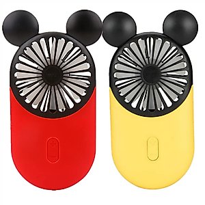 DECVO Cute Personal Mini Fan, Handheld & Portable USB Rechargeable Fan with Beautiful LED Light, 3 Adjustable Speeds, Portable Holder, for Indoor Or Outdoor Activities, Cute Mouse 2 Pack (Red+Yellow)