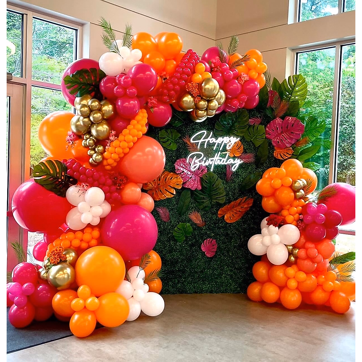 Woaipati Tropical Luau Party Garland Arch Kit, 151pcs Magenta Apricot Orange Macaron Red Balloons for Hawaiian Beach Pool Theme Aloha Party Birthday Baby Shower Supplies Summer Party Decorations