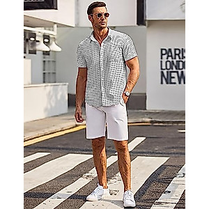 COOFANDY Men's Short Sleeve Slim Fit Dress Shirt Fitted Button Down Fashion Casual Business Polka Dot Printed Shirt