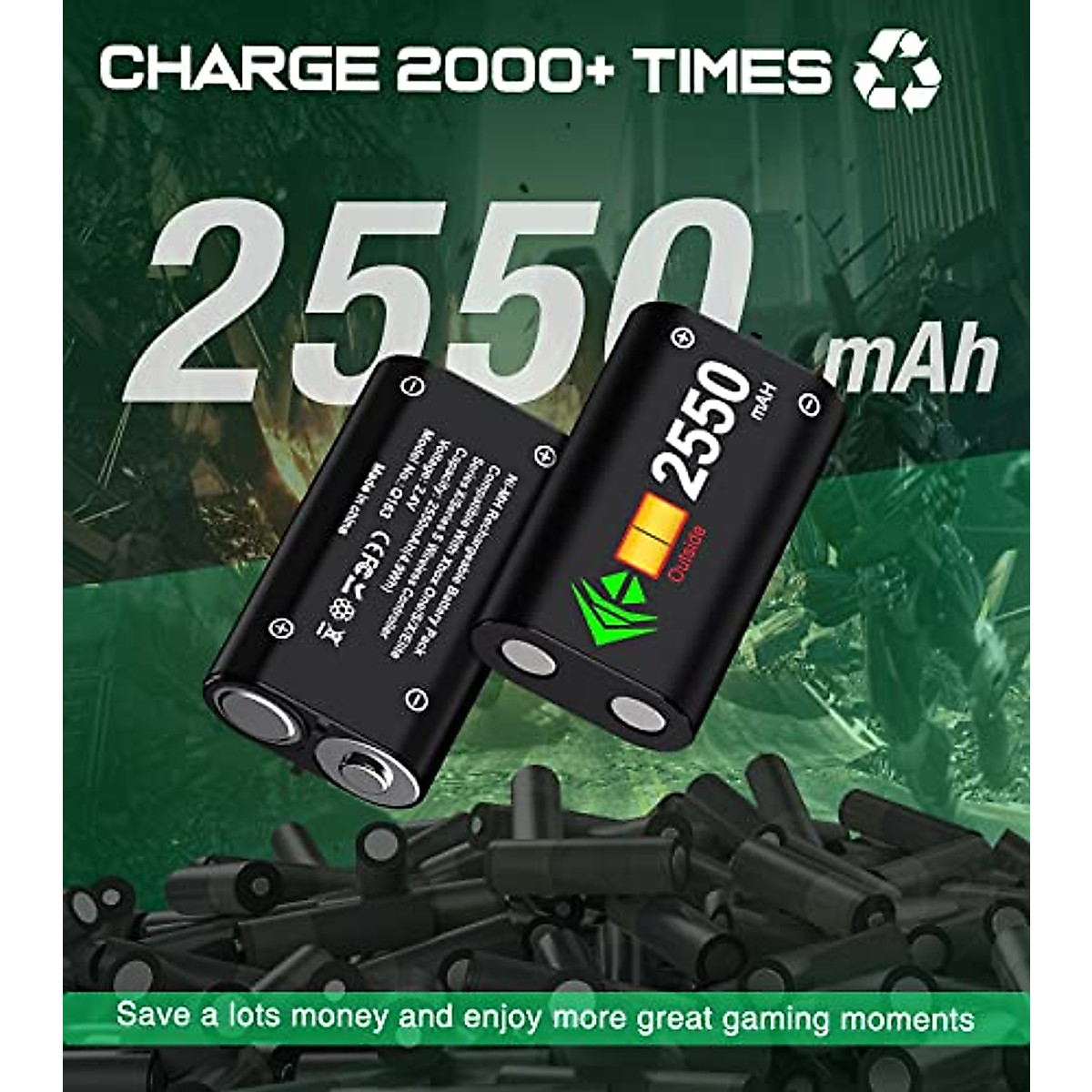 LIFUFUTEE Rechargeable Battery Pack with 2x2550mAh Xbox Battery Packs for Xbox One/X/S/Elite Controller, Xbox Controller Battery Pack with 4 Batteries Cover for Xbox Series X|S