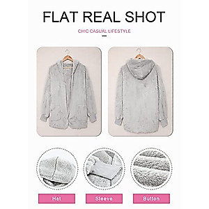 Dokotoo Grey Loose Oversized Fuzzy Fluffy Sherpa Winter Fleece Hoodies Cardigans Sweaters Jackets Coats Outerwear for Women Large