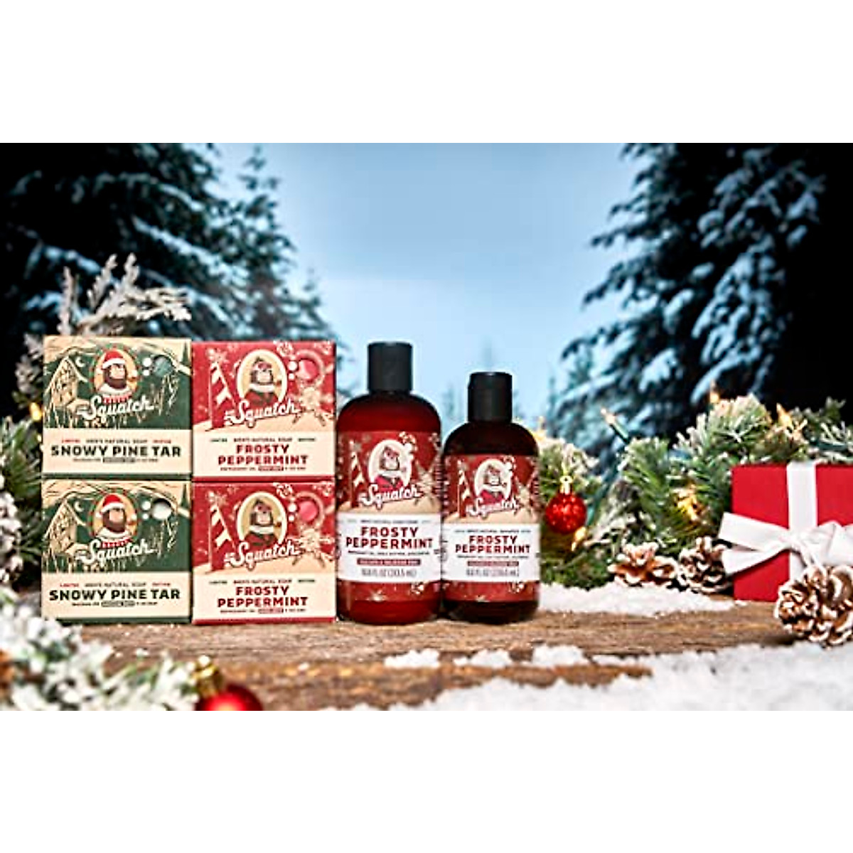 Dr. Squatch Men's Natural Soap and Hair Care - Snowy Pine Tar and Frosty Peppermint Soap and Frosty Peppermint Shampoo and Conditioner - Blizzard Expanded Pack - Limited Edition Holiday Bundle