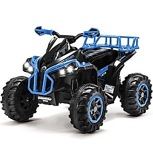 Soar Four Wheeler for Kids - Electirc Toddler 4 Wheeler for Kids 3-6, Ride on ATV 12v Battery Powered, Kids Quad with LED Lights, Music, High Low Speed, USB/TF, Treaded Tires, Blue