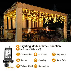 GYLEFY Christmas Lights Outdoor, Icicle Lights 98.4FT Curtain Lights 1200LED Connectable String Lights Waterproof Fairy Lights with Plug for Xmas Wedding Party Garden Indoor Decor - Warm White