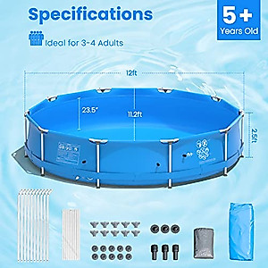 Goplus Above Ground Swimming Pool, 12ft x 12ft x 30inch Outdoor Steel Frame Pool W/Pool Cover, Reinforced Steel Frame, Round Swimming Pool for Backyard, Garden, Patio, Balcony (Blue)